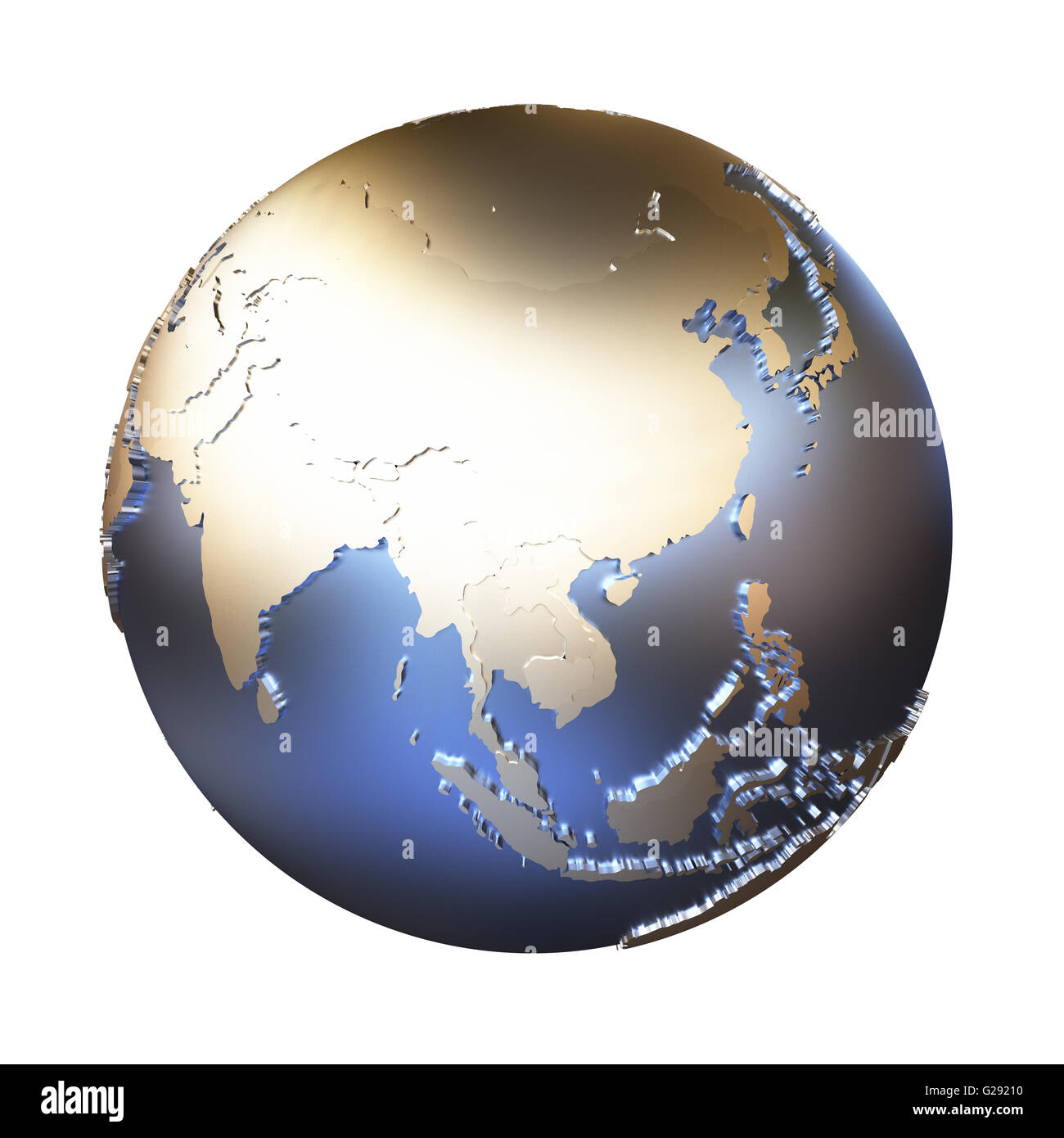 Southeast Asia on elegant metallic model of planet Earth with blue ...