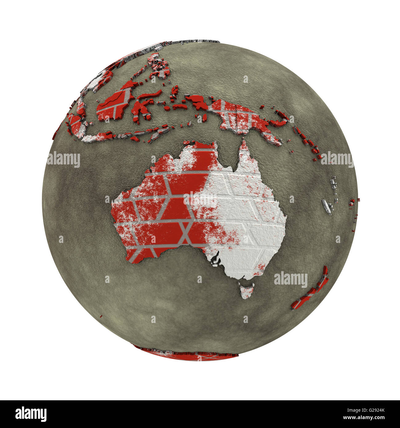 Australia on brick wall model of planet Earth with continents made of ...