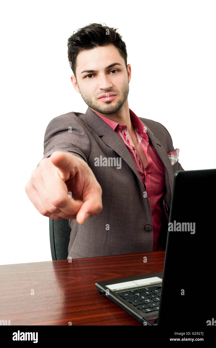 The business manager pointing to the screen with an attitude saying ...