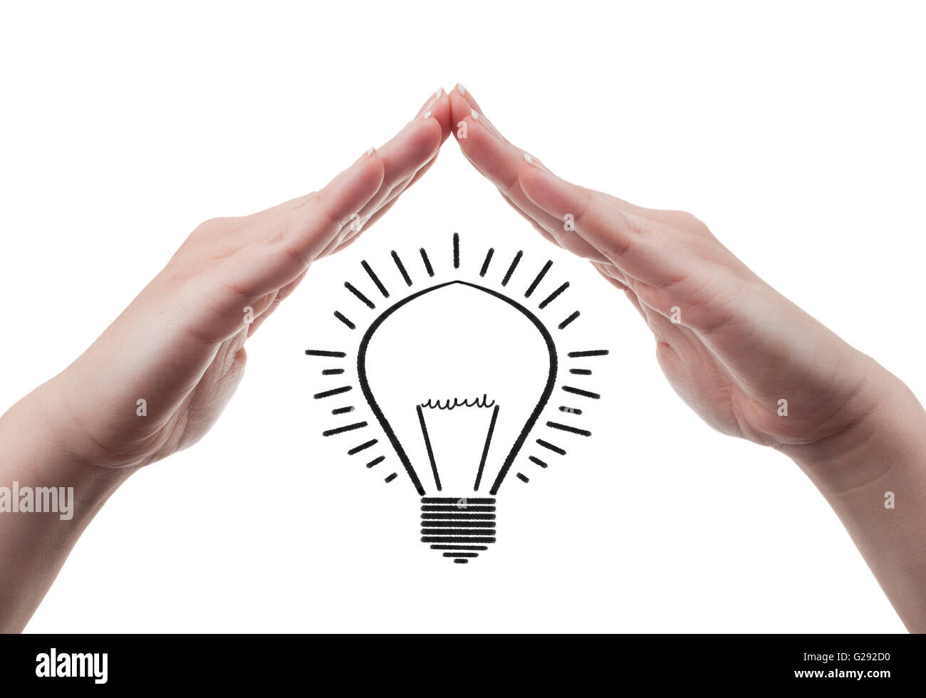 Female hands protecting a light bulb symbolizing great ideas ...