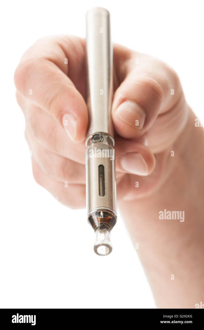 Electronic cigarette pointing to screen on white background Stock Photo ...