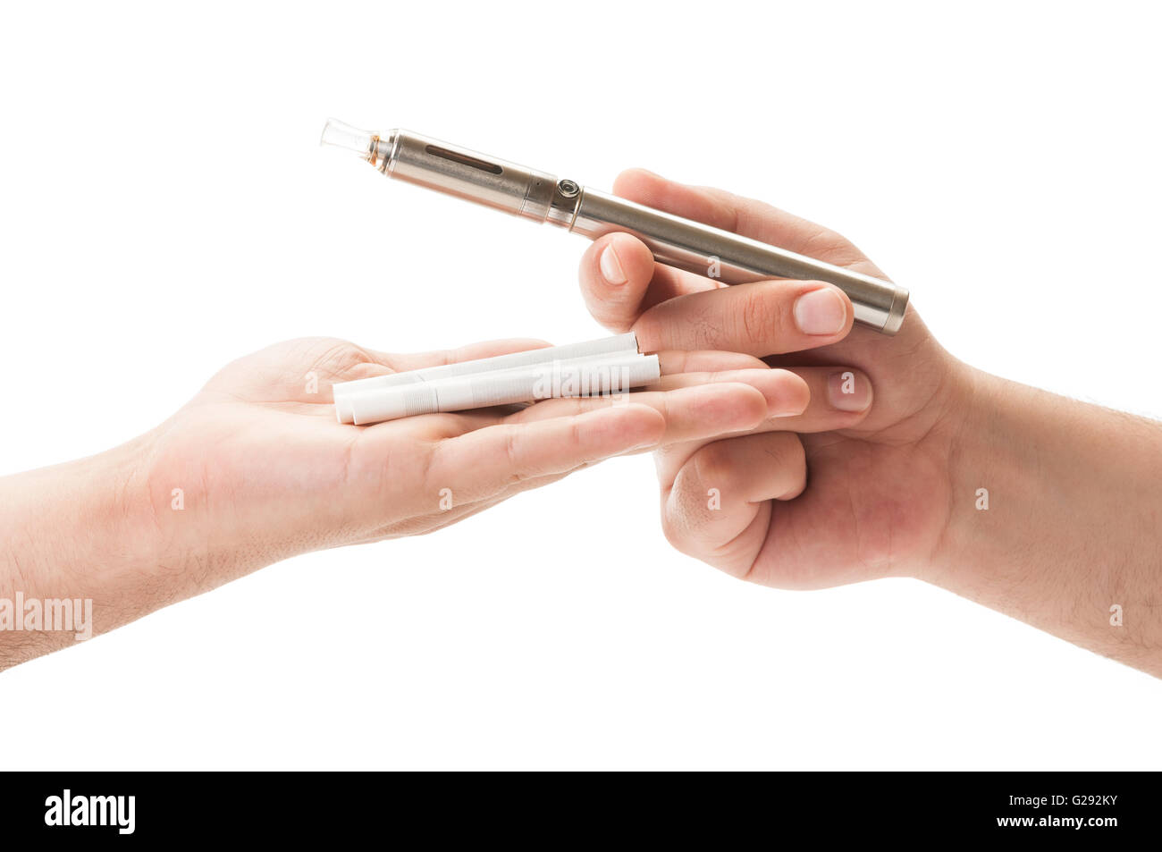 hands offering in exchange normal cigarettes and an electronic ...