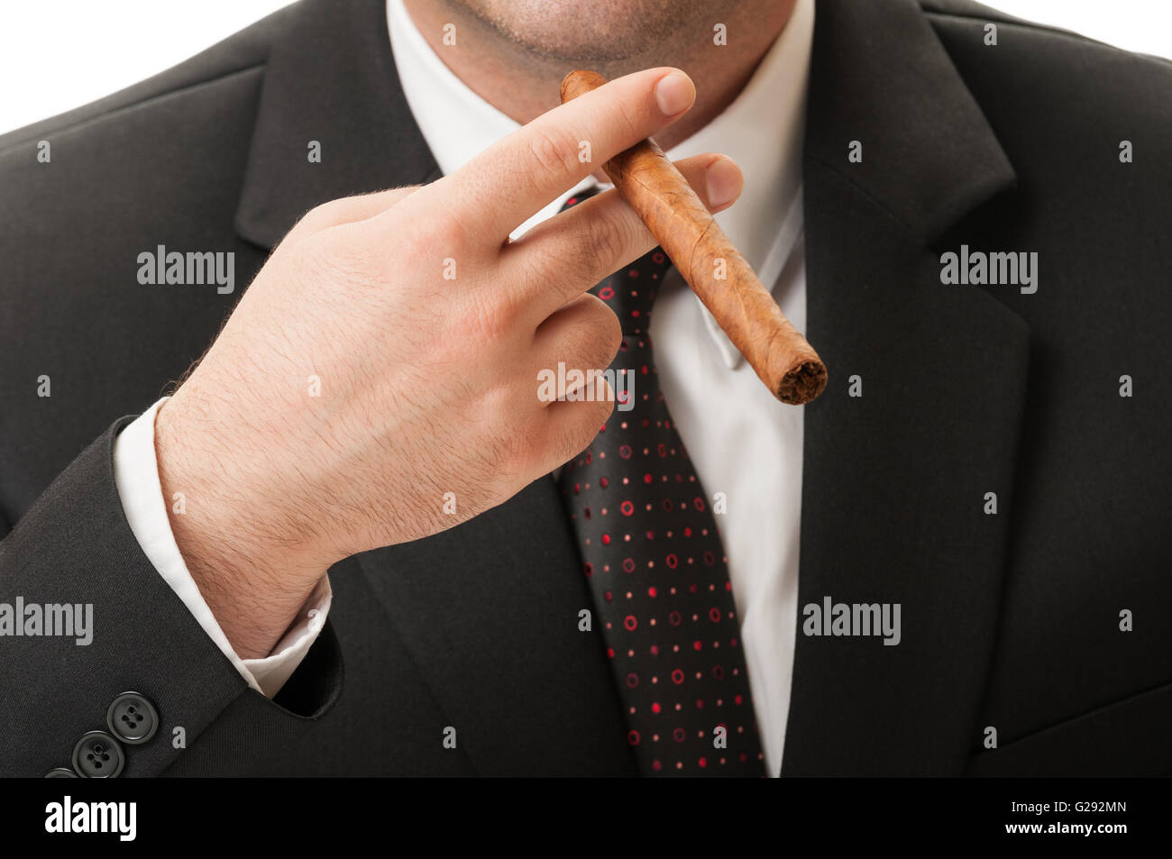 Elegant business man holding a cuban cigar, Business success concept ...