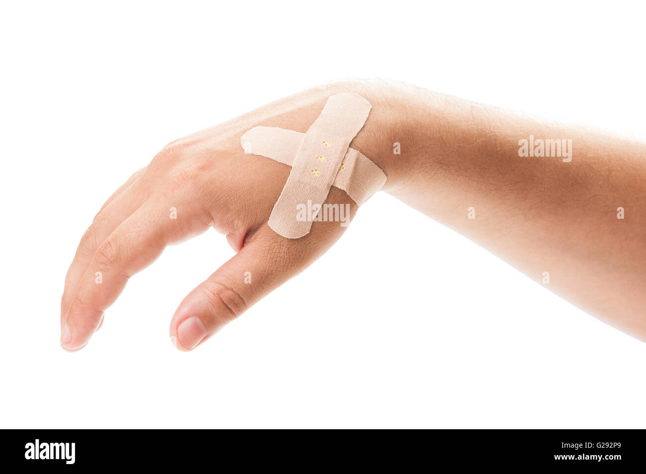 Wounded and patched hand on white background Stock Photo - Alamy