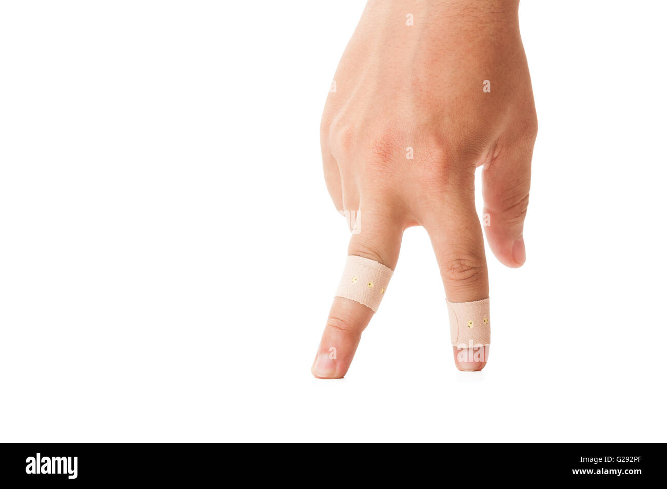 Patch fingers walking on white table and background Stock Photo - Alamy