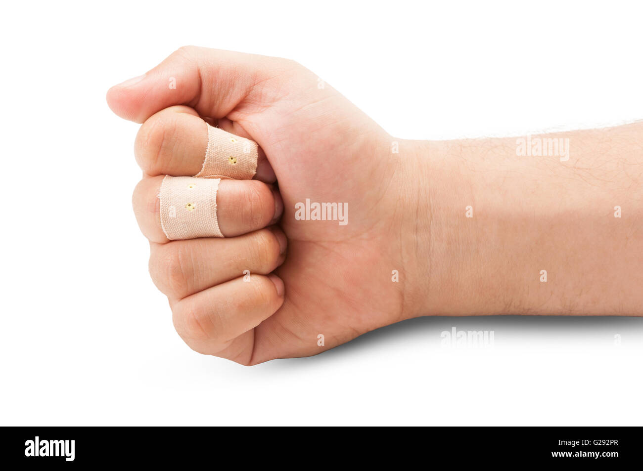 Fist with wounded fingers concept on white background Stock Photo - Alamy