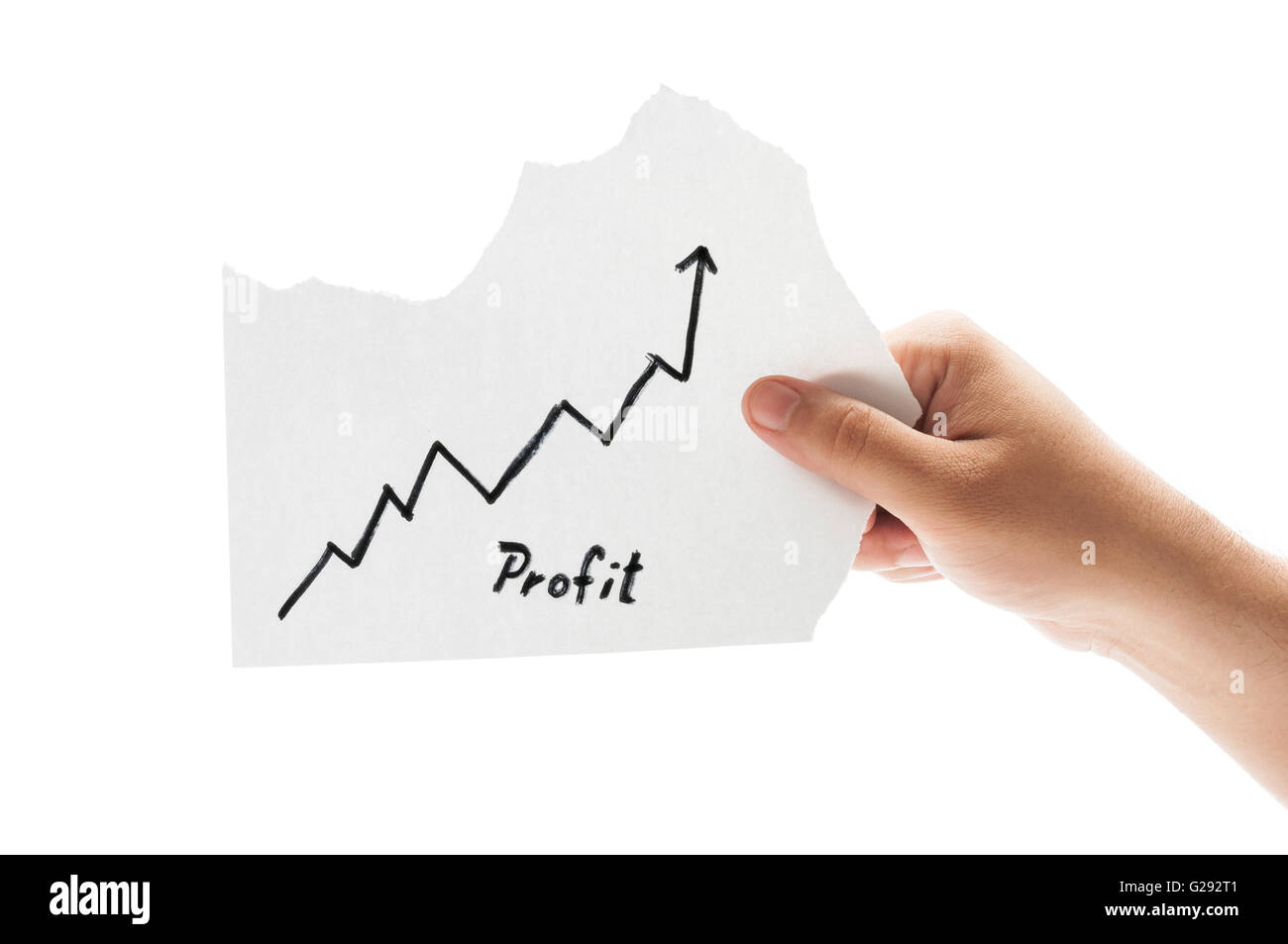 Growing profit chart concept using a hand holding a piece of paper and ...