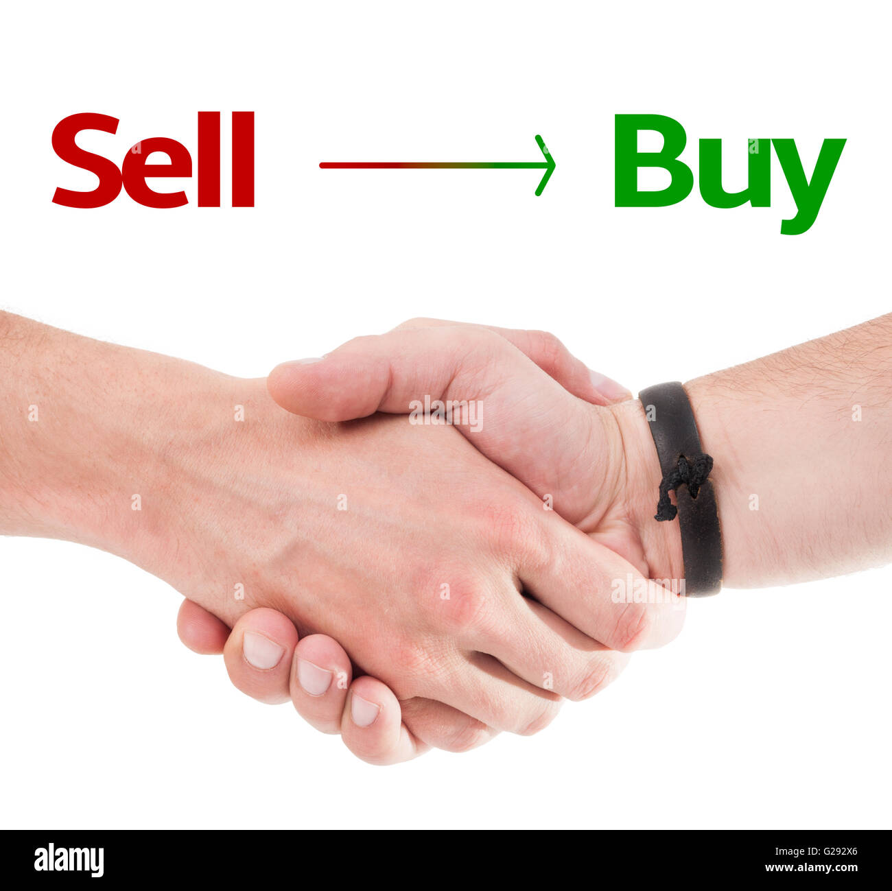 Sell Buy concept concept using 2 hands shaking isolated on white ...
