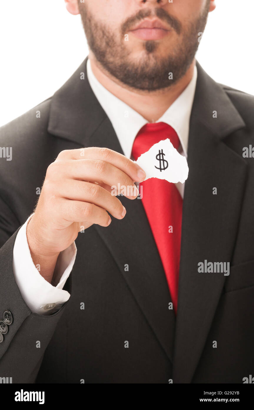 American dollar sign concept using a man wearing a black suit and red ...