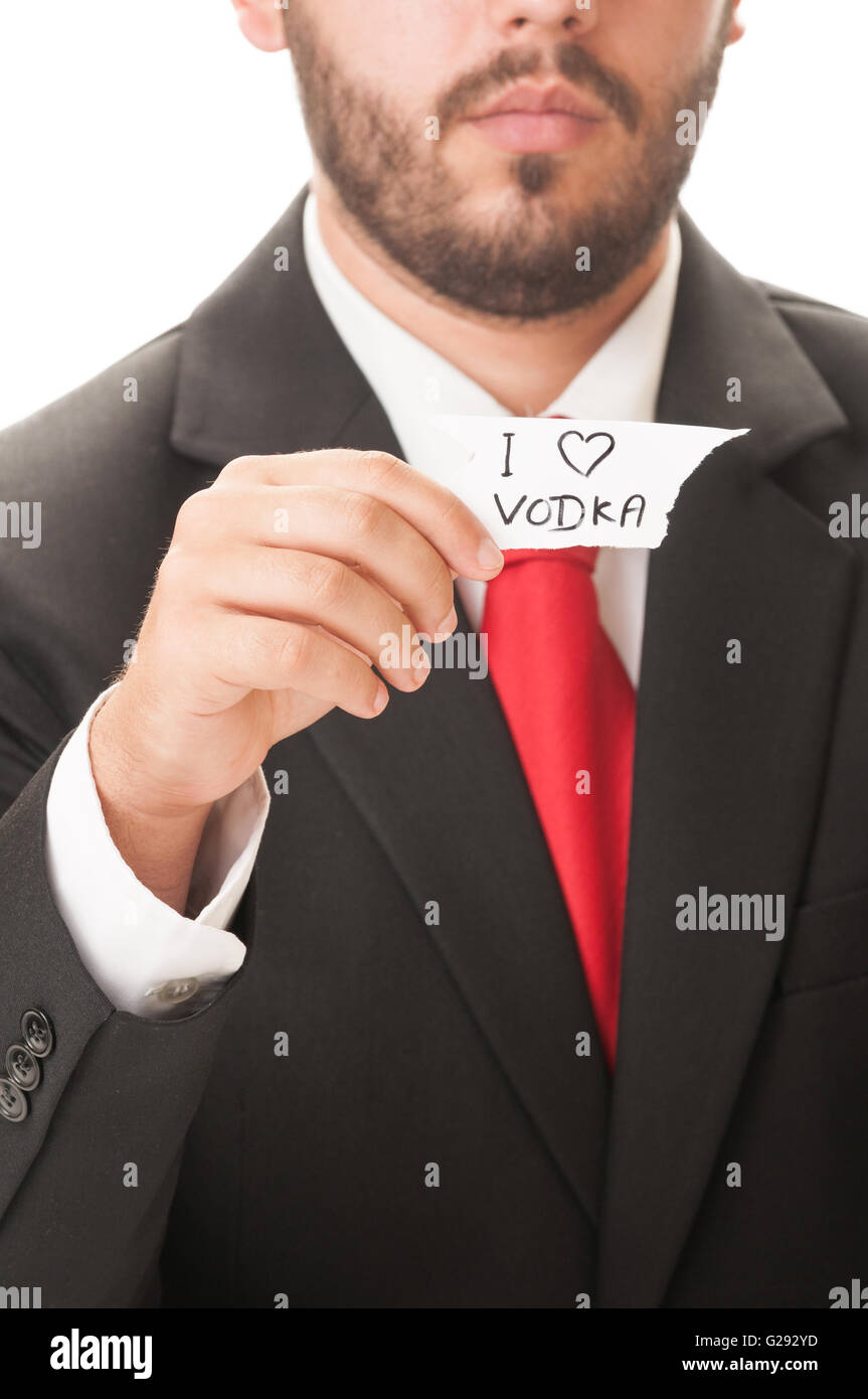 I love vodka concept using a man wearing a black suit and red necktie ...