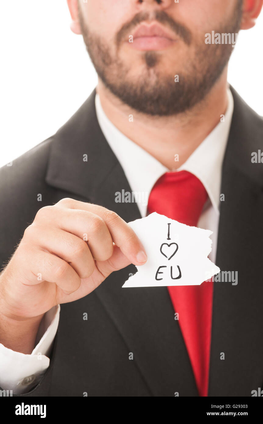 I love European Union statement concept using an elegant man holding a ...