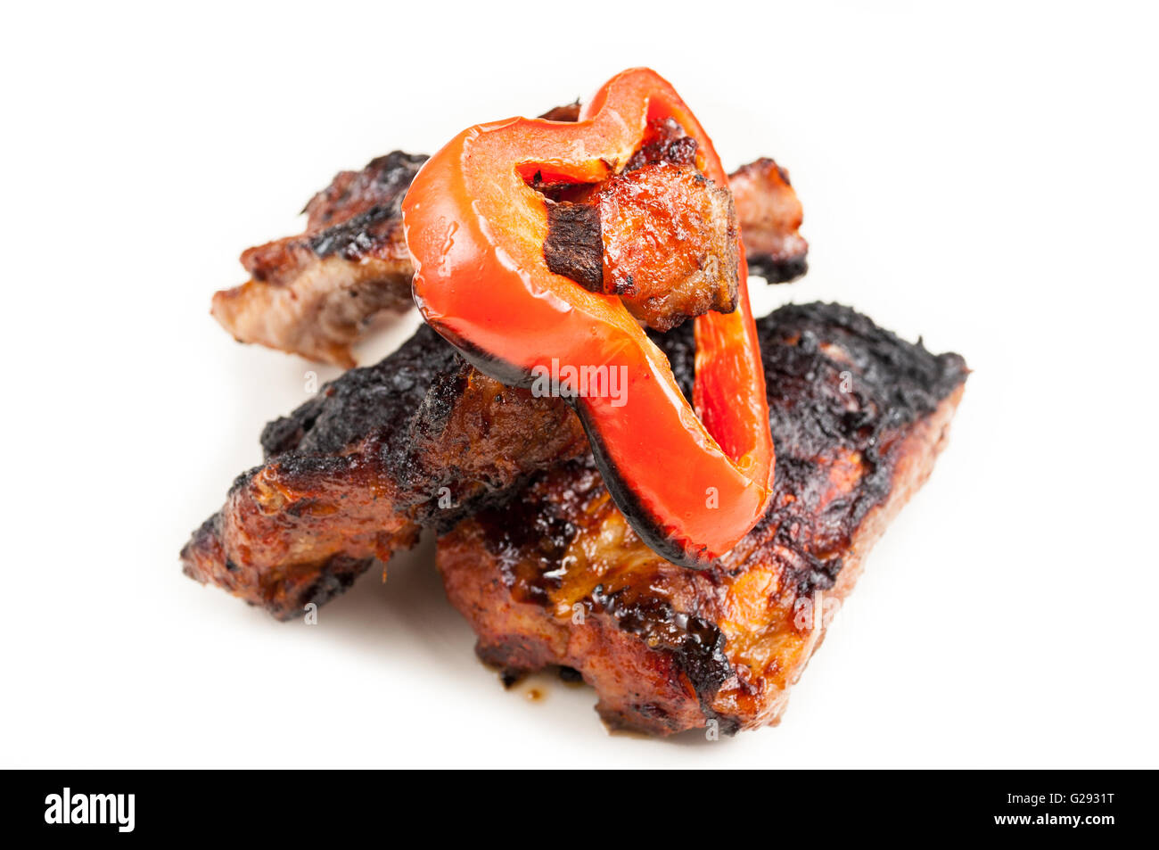 Pig or pork ribs fresh and tasty from grill. Barbequed pig ribs ...