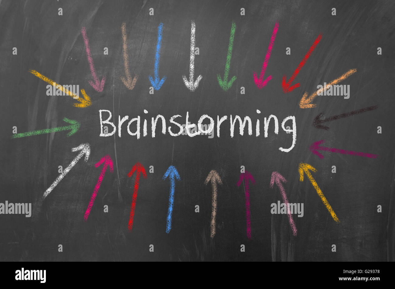 Brainstorming concept made with chalk on school blackboard Stock Photo ...