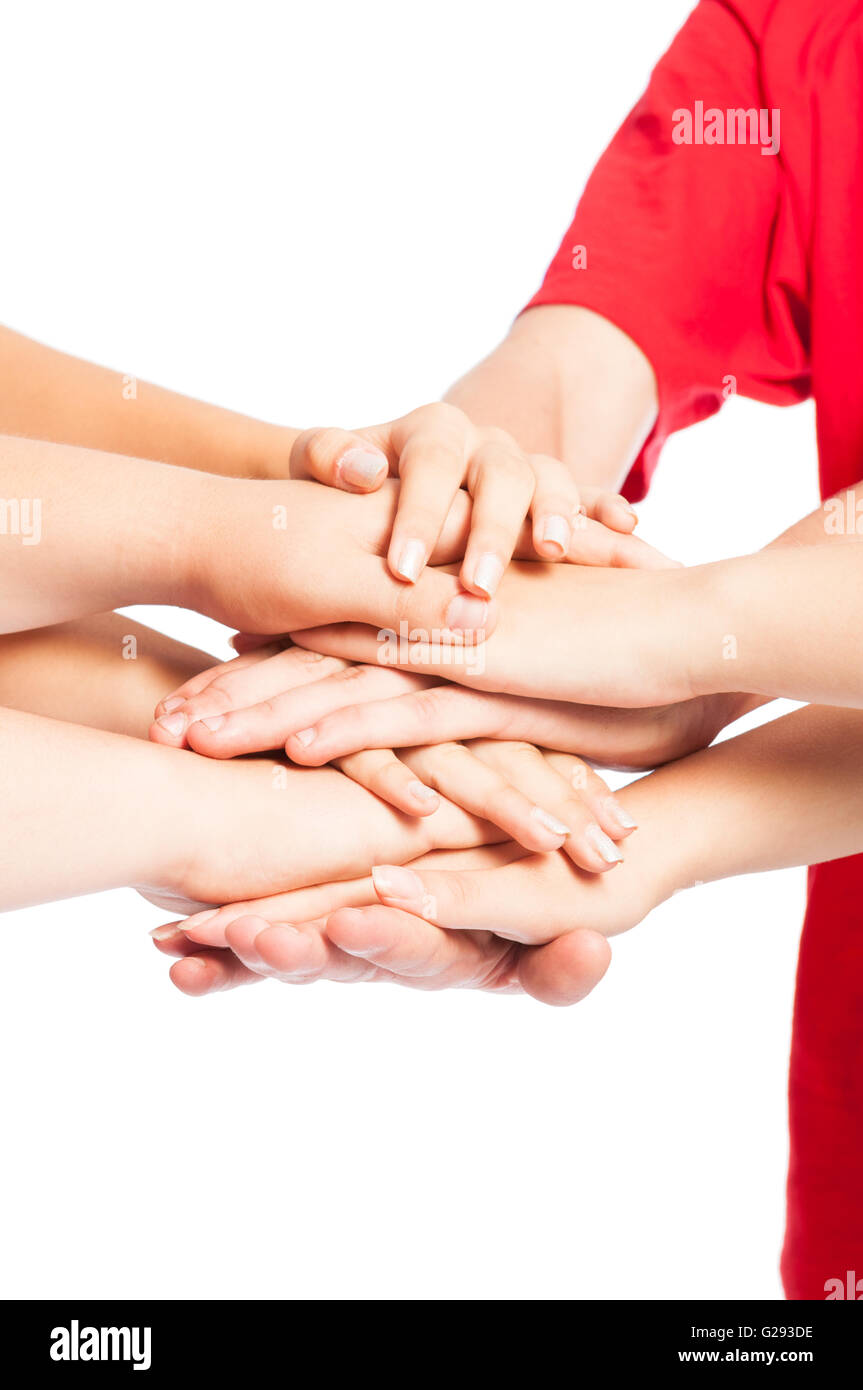 Hands together on white background Stock Photo - Alamy