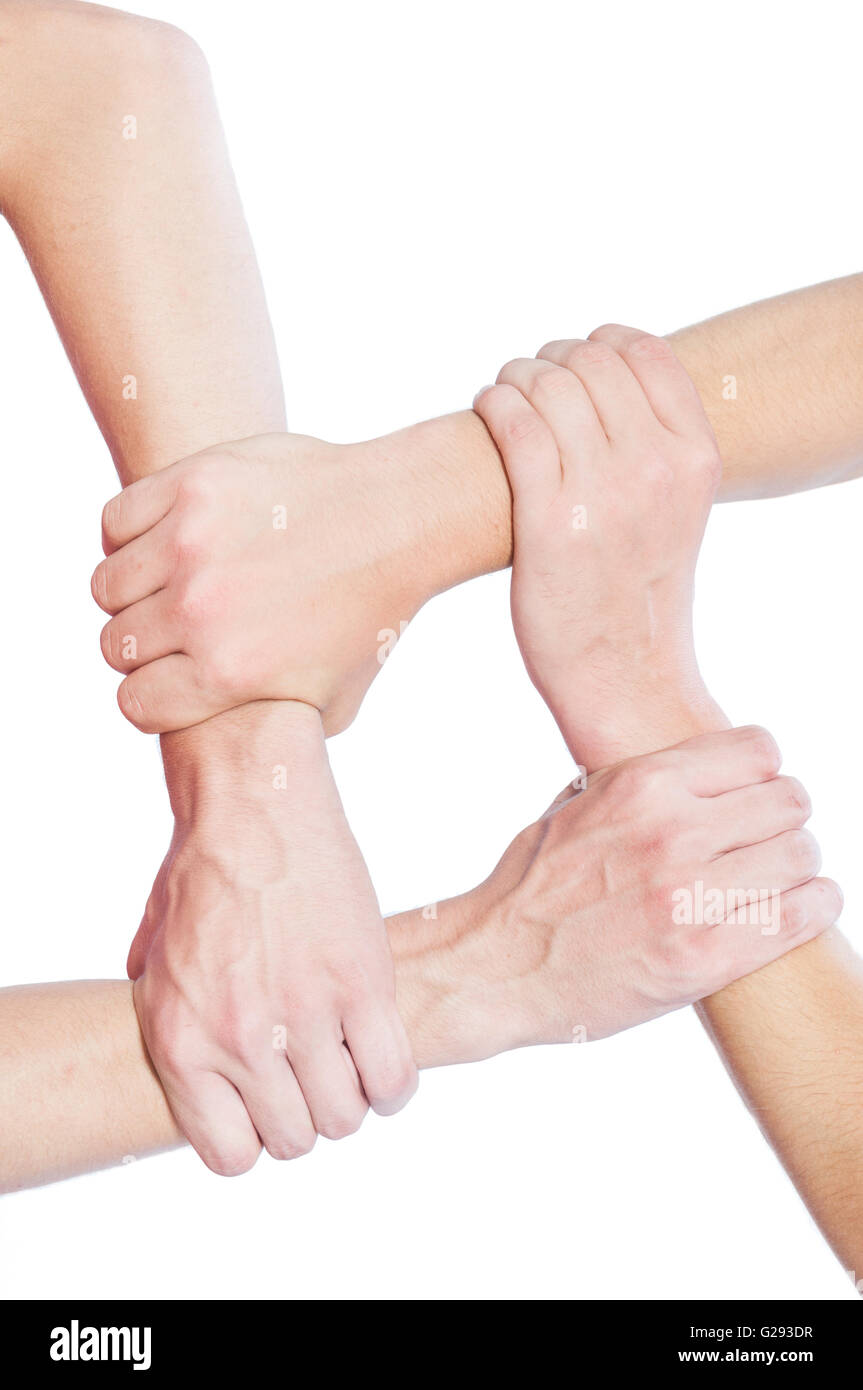 Team concept using joined hands isolated on white background Stock ...