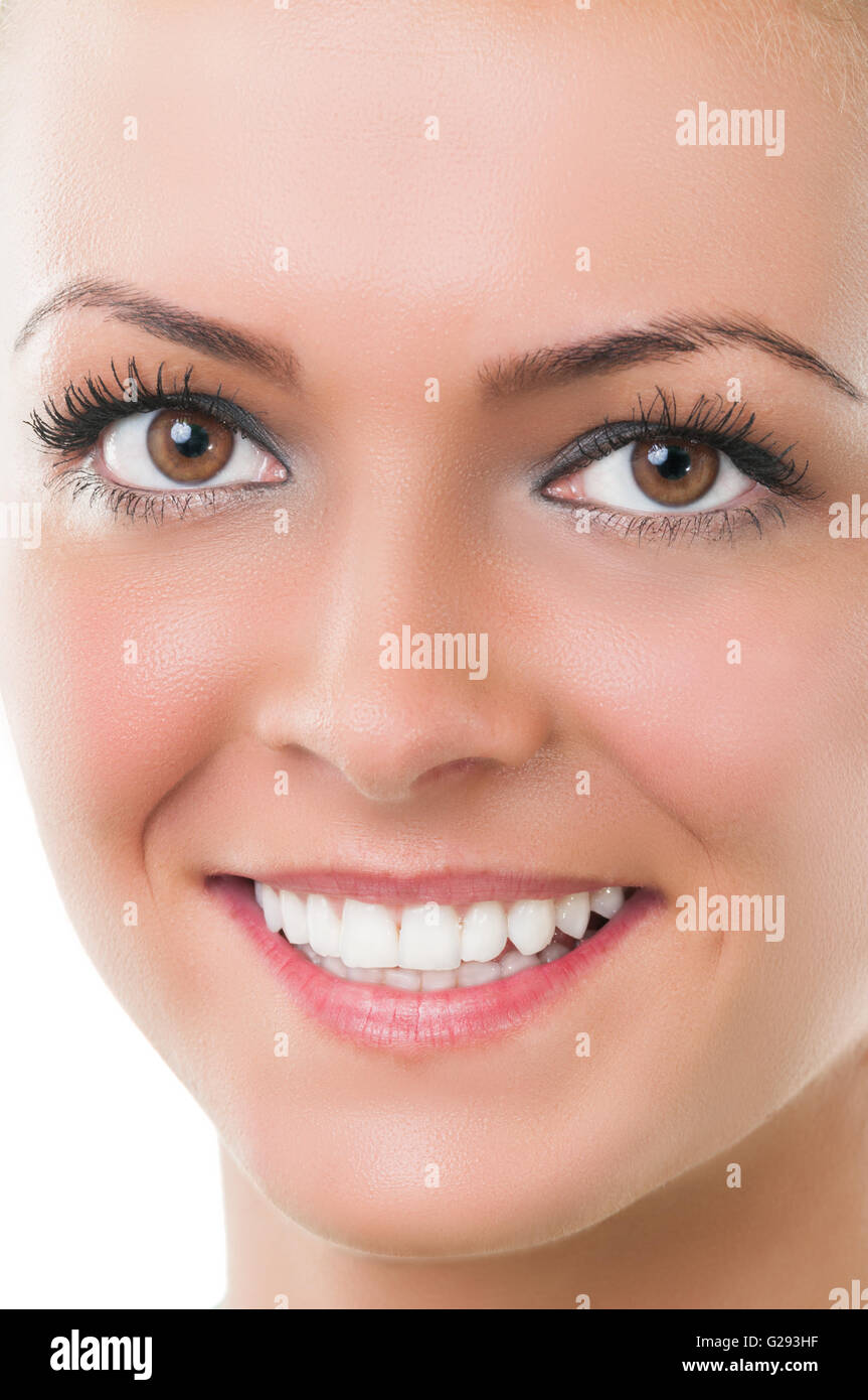 Close-up with woman face with perfect teeth smiling Stock Photo - Alamy