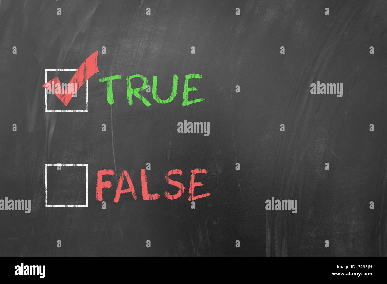 True or false on blackboard with the first option checked Stock Photo ...