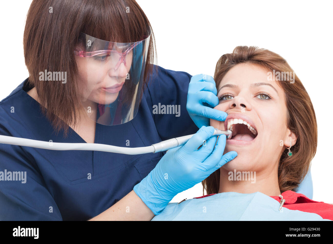Drilling procedure on beautiful teeth at dentist Stock Photo - Alamy