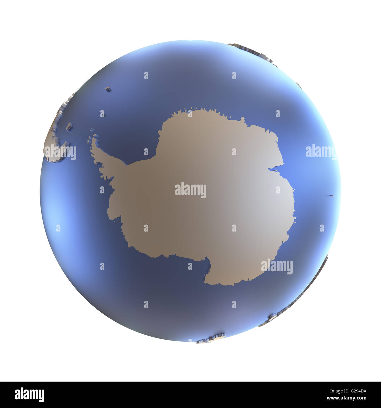 Antarctica on elegant metallic model of planet Earth with blue ocean ...