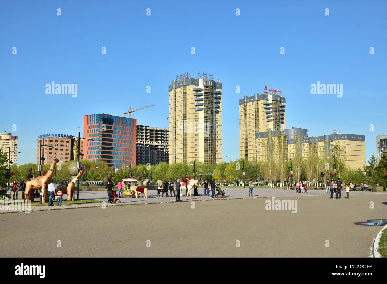 Street view with modern buildings in Astana, capital of Kazakhstan ...