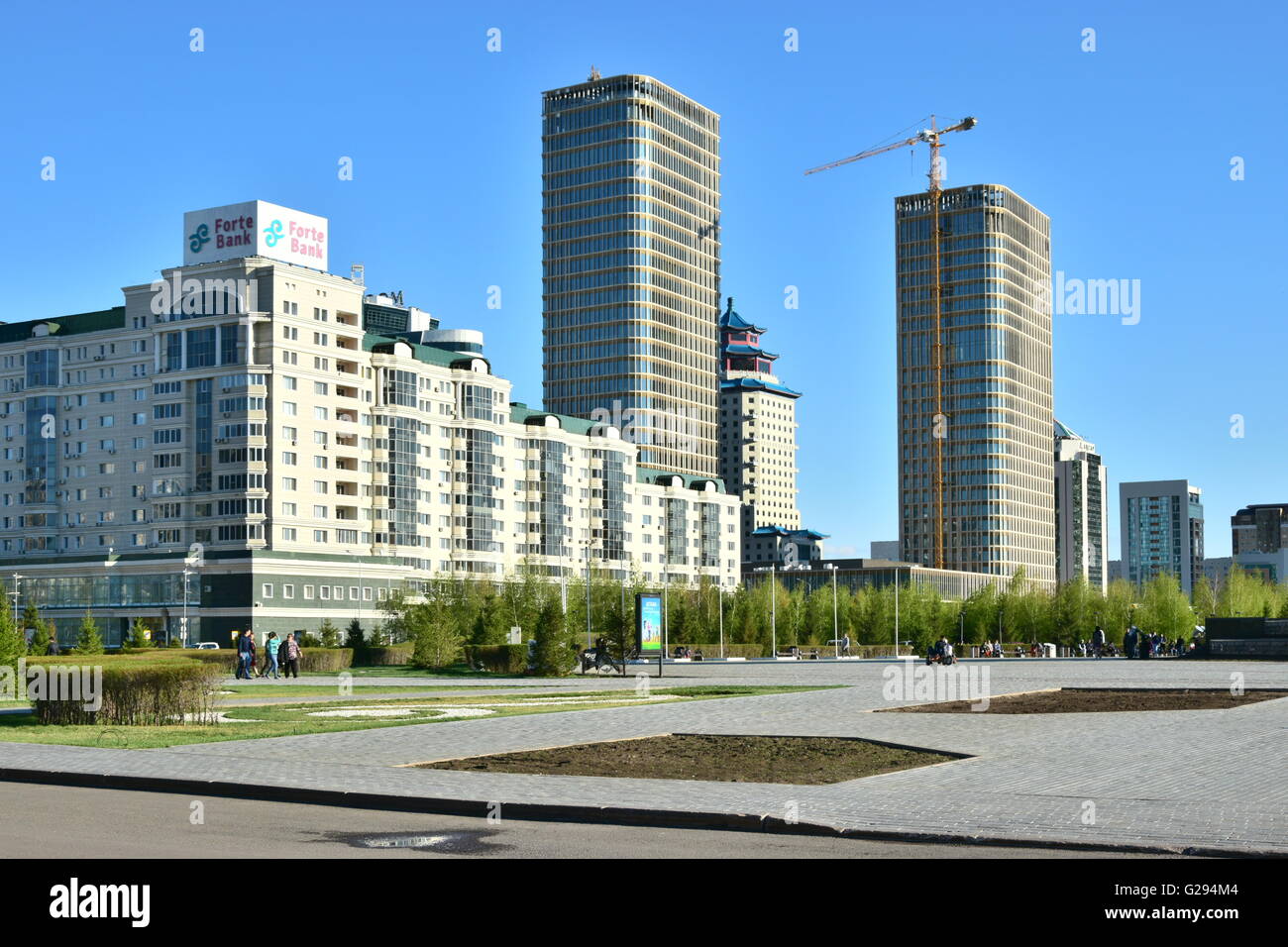 Street view with modern buildings in Astana, capital of Kazakhstan ...
