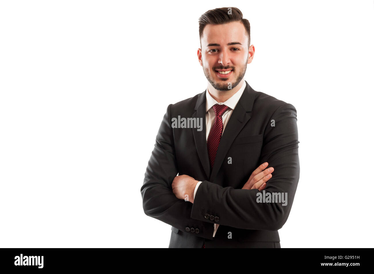 Positive and confident manager crossing arms while smiling pleased ...