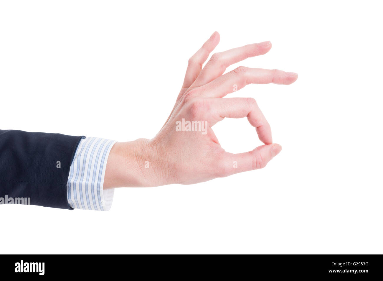 Business woman hand showing ok perfect sign isolated on white ...