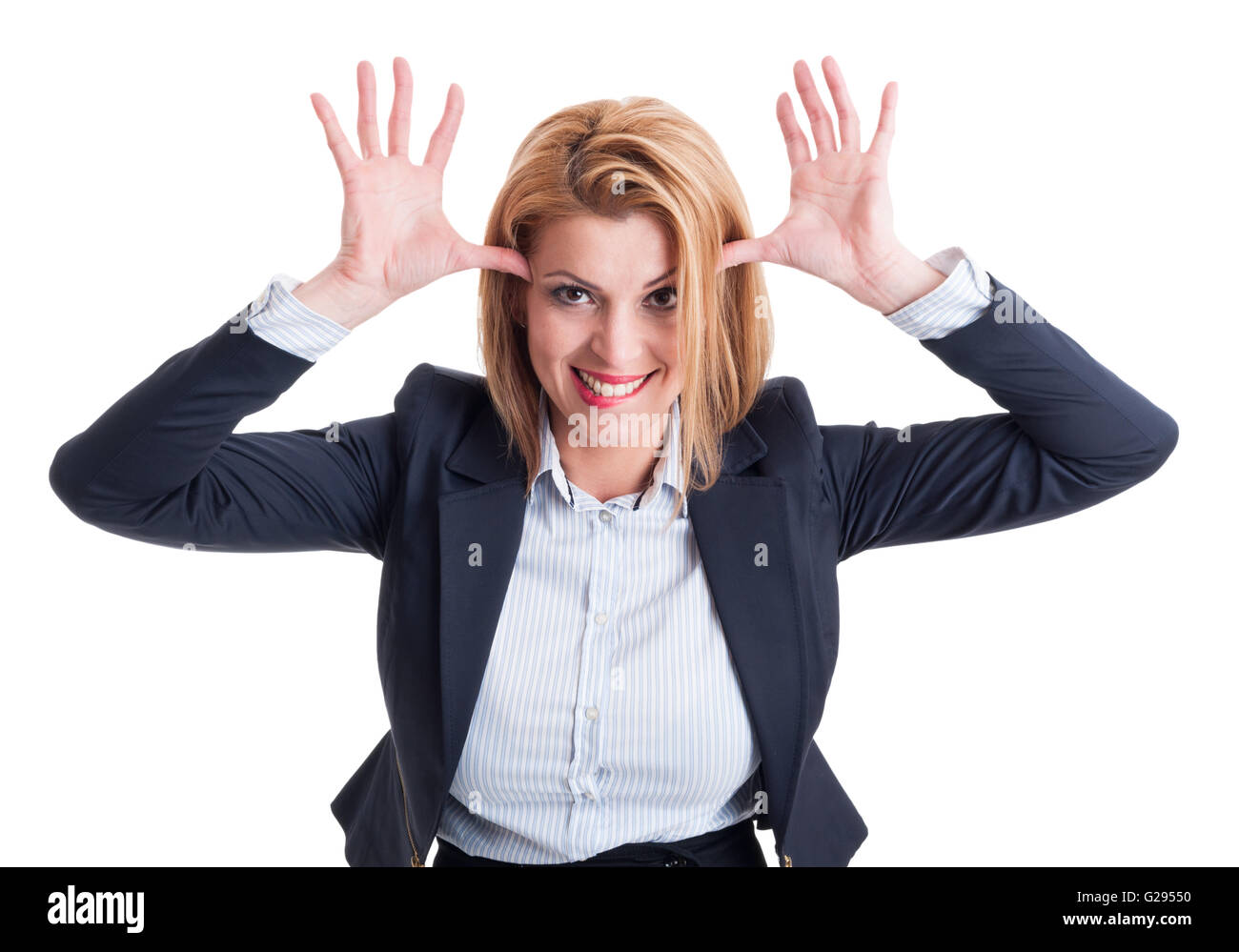 Funny business woman acting childish Stock Photo - Alamy