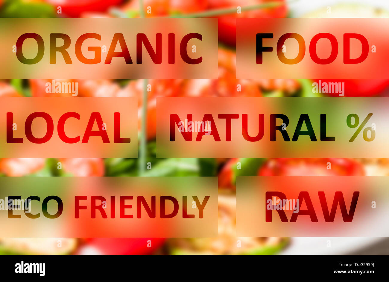 Natural, local, raw, eco friendly organic food text words concept Stock ...