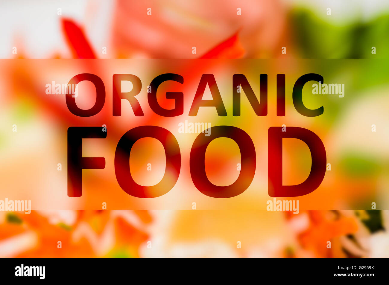 Organic food text concept with colored vegetable background Stock Photo ...