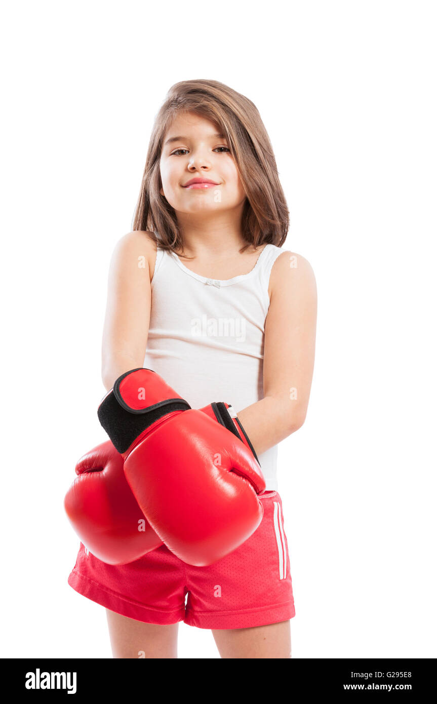 Cute boxer child wearing red boxing gloves Stock Photo - Alamy