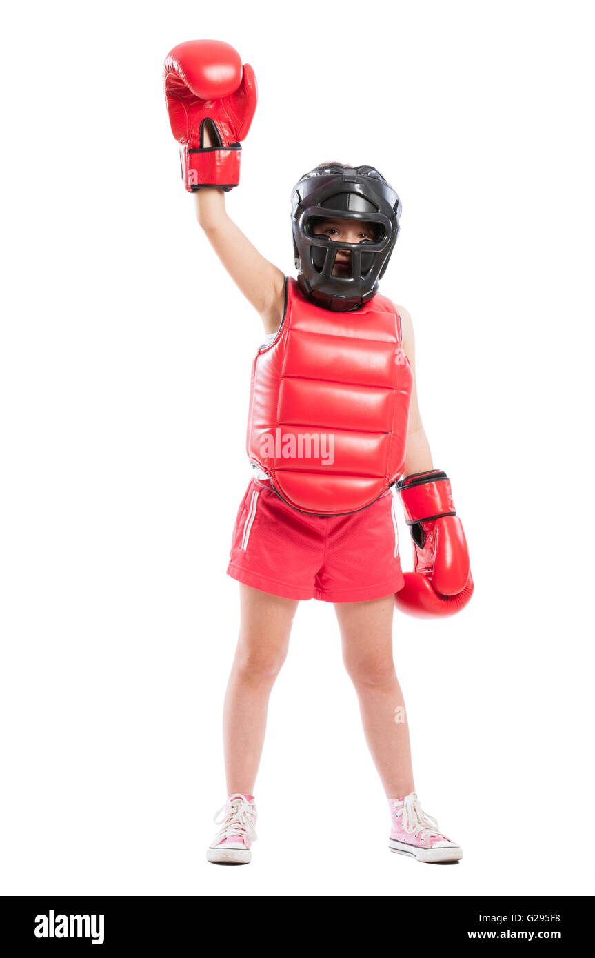 Cute boxer girl champion wearing full equipment Stock Photo - Alamy