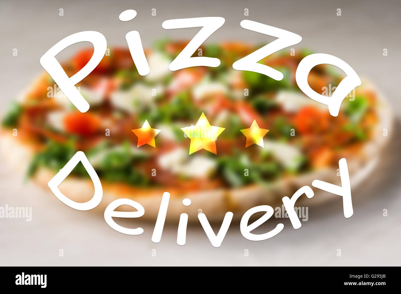 Pizza delivery concept design with text over a blurry pizza Stock Photo ...