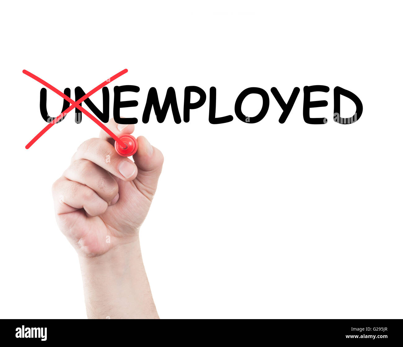 Unemployed or employed concept written by hand using a marker on ...
