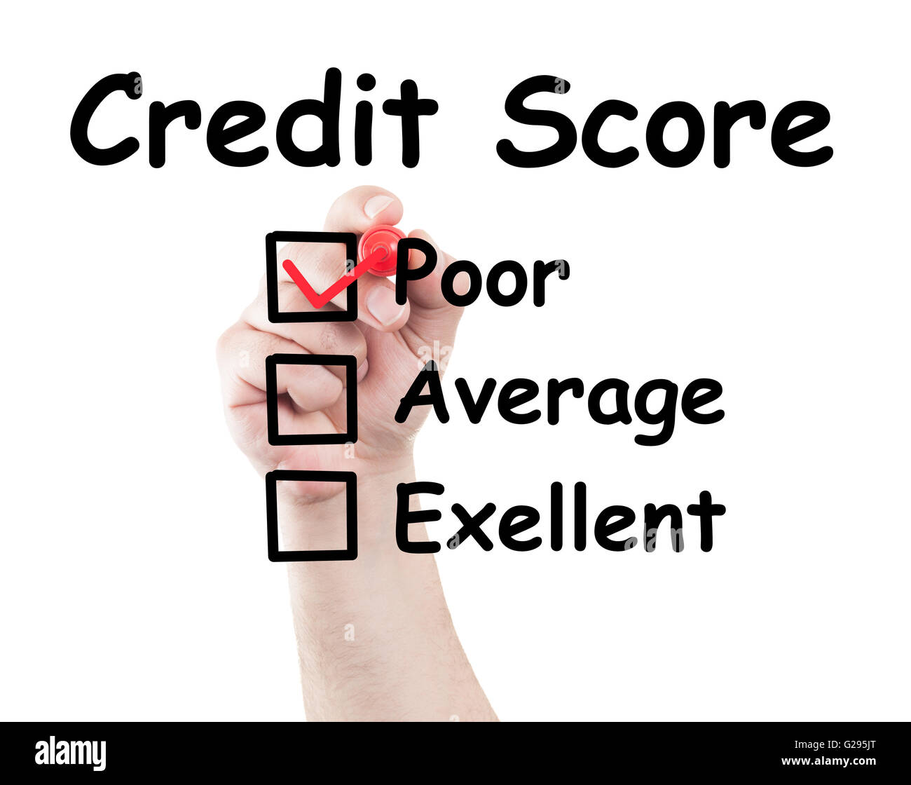 Credit score poor checked box made by hand using a marker on ...
