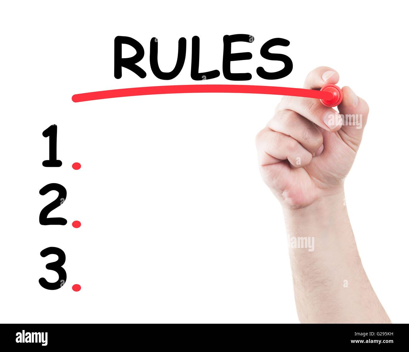 Rules list concept made by a human hand holding a marker on transparent ...