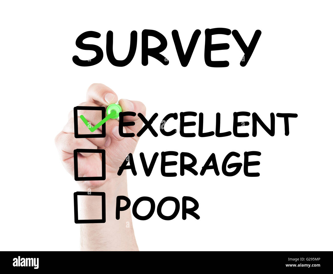 Survey text and checkboxes rating excellent average and poor. Concept ...