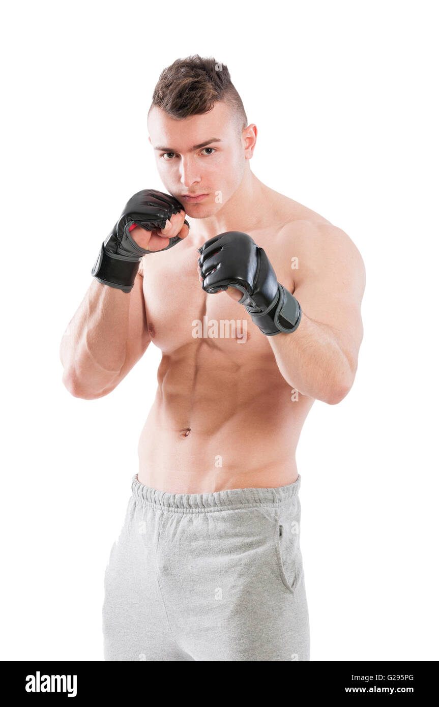 MMA fighter standing in guard on white background Stock Photo - Alamy