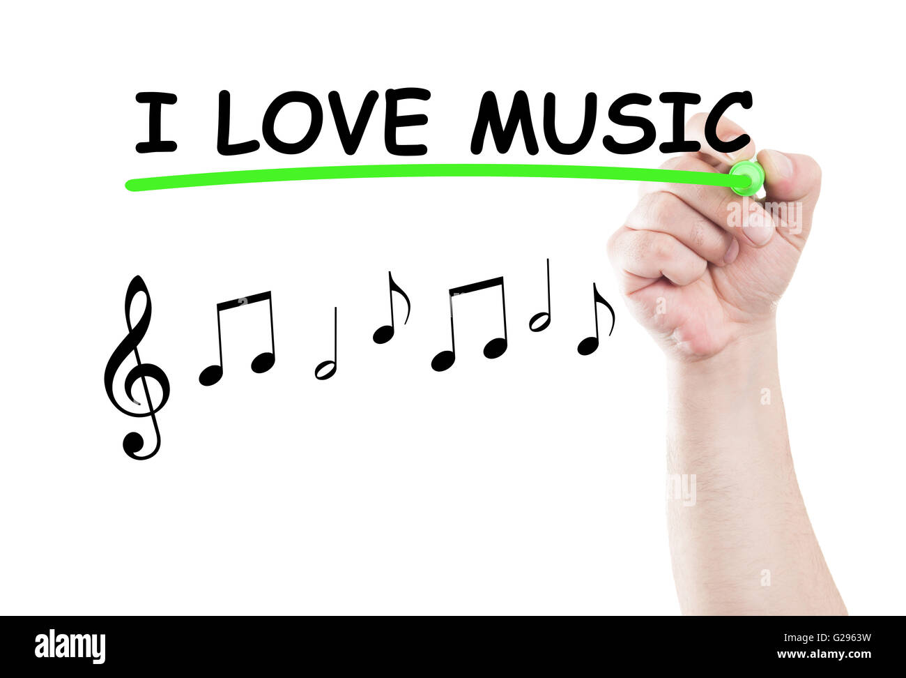 I love music statement concept text write on transparent wipe board by ...