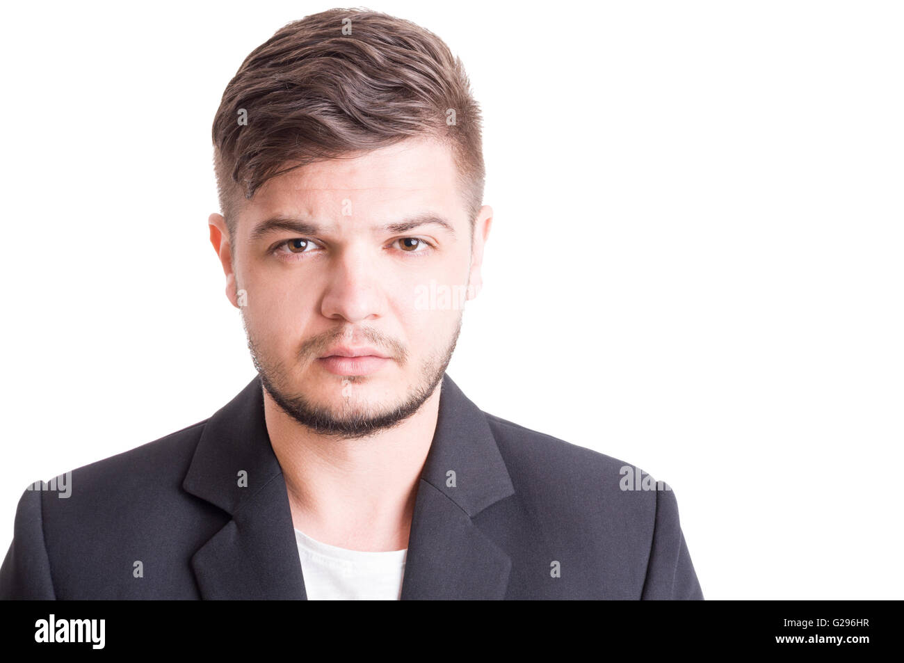 Young and modern sales man on white background with copy space Stock ...