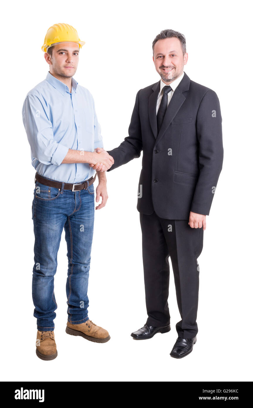 Two engineer shake hand Cut Out Stock Images & Pictures - Alamy