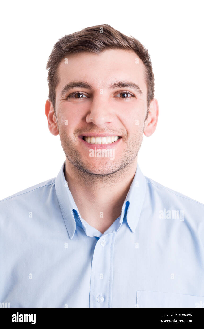 Portrait of young sales man smiling on white background Stock Photo - Alamy