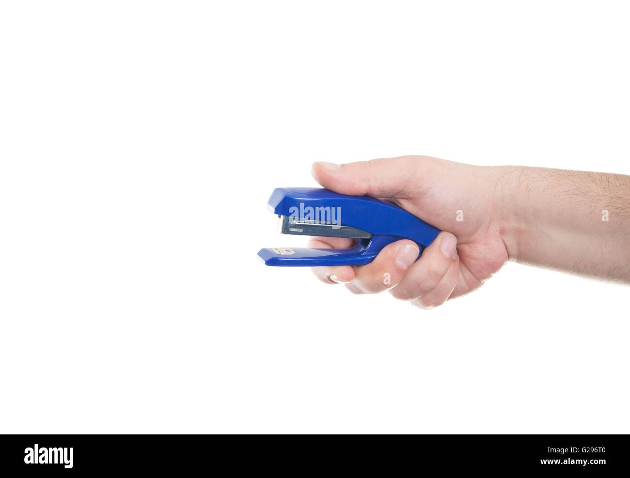 Hand holding stapler isolated on white background Stock Photo - Alamy