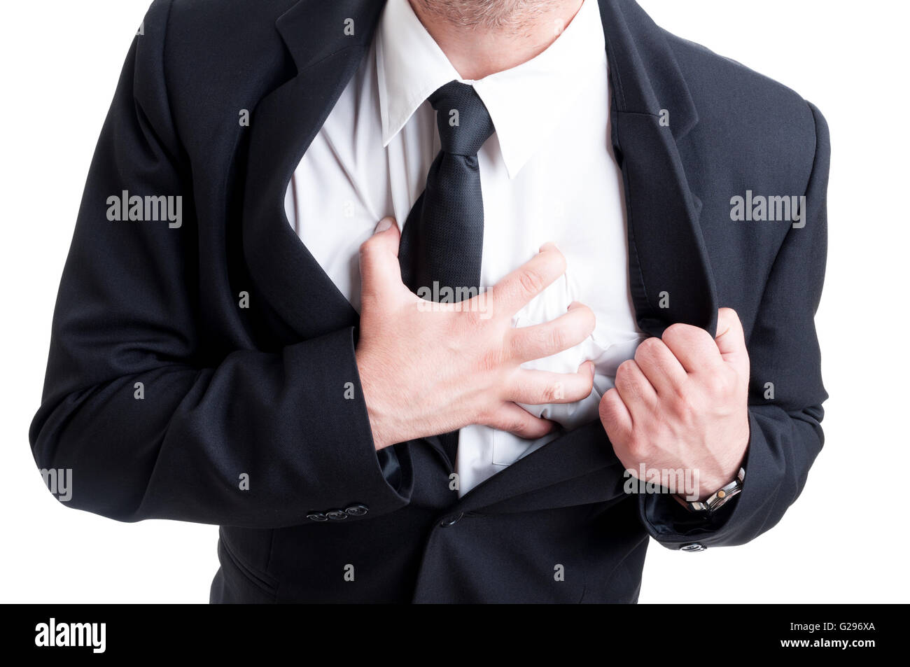 Business man having heart attack and grabbing his chest in pain Stock ...