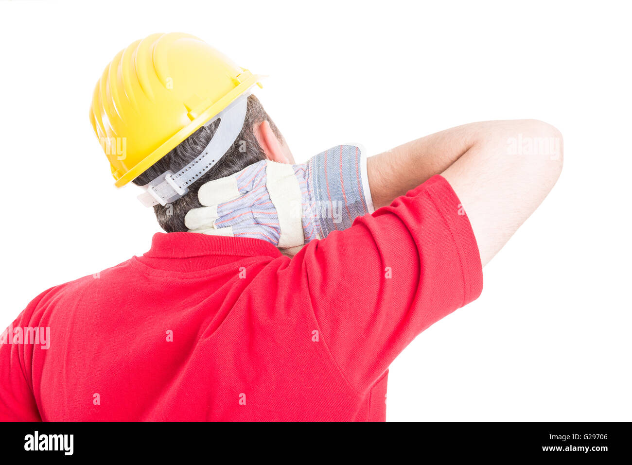 Constructor, builder or contractor suffering back neck pain after work ...
