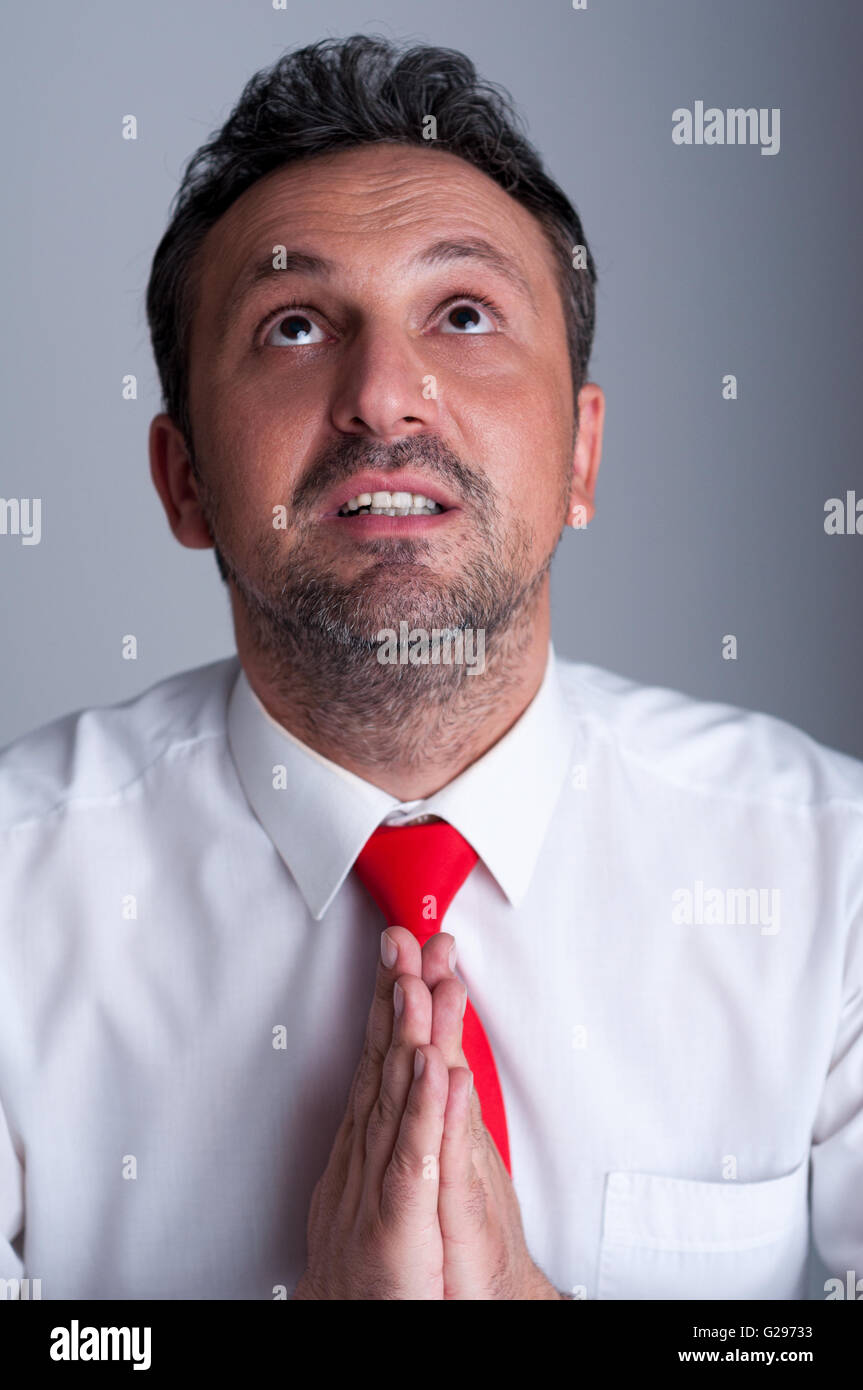 Religious politician praying concept with palms touching each other ...