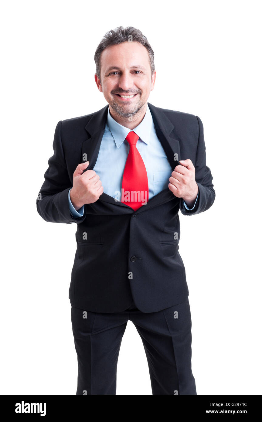 Brave super hero business man concept isolated on white background ...