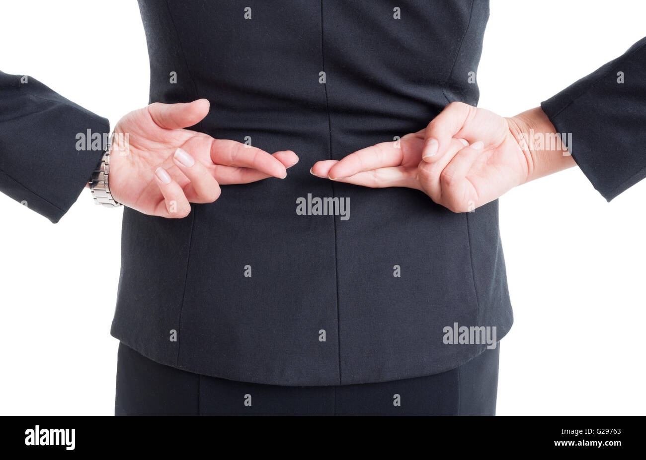 Good luck gesture with both hands behind. Fingers crossed as wish or ...