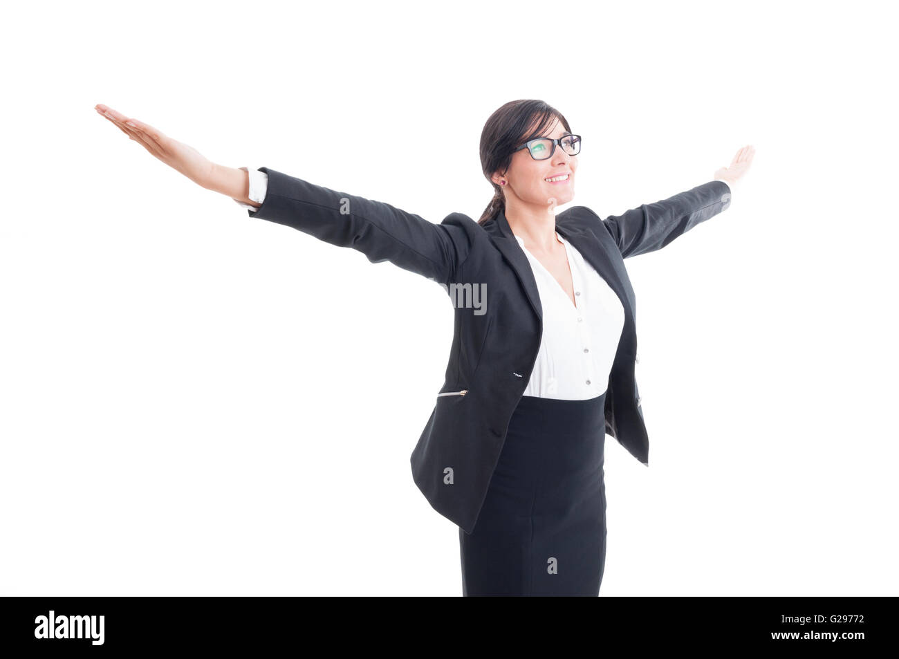 Happy young woman with spreading arms Cut Out Stock Images & Pictures ...