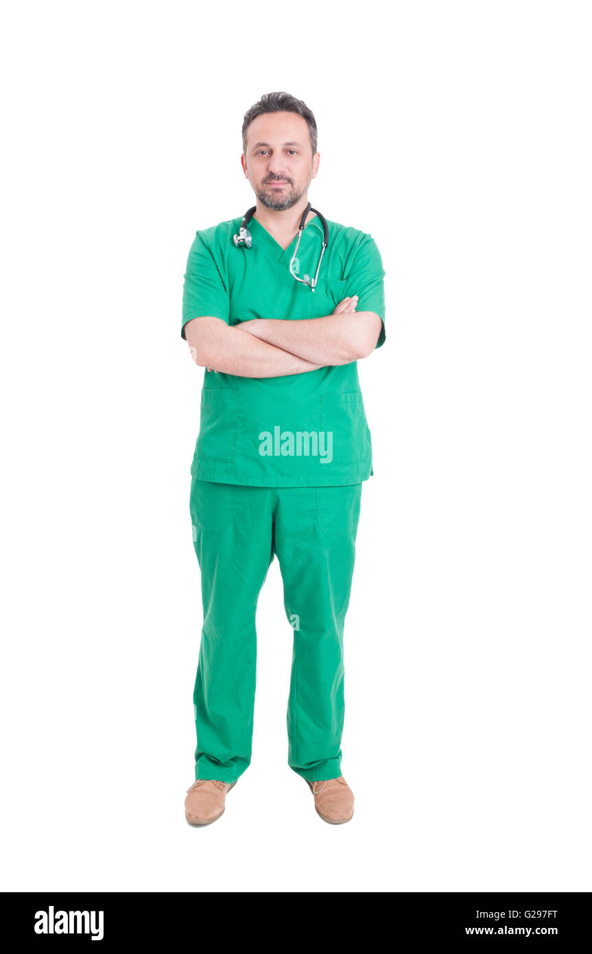 Full body of a young confident doctor isolated on white background ...